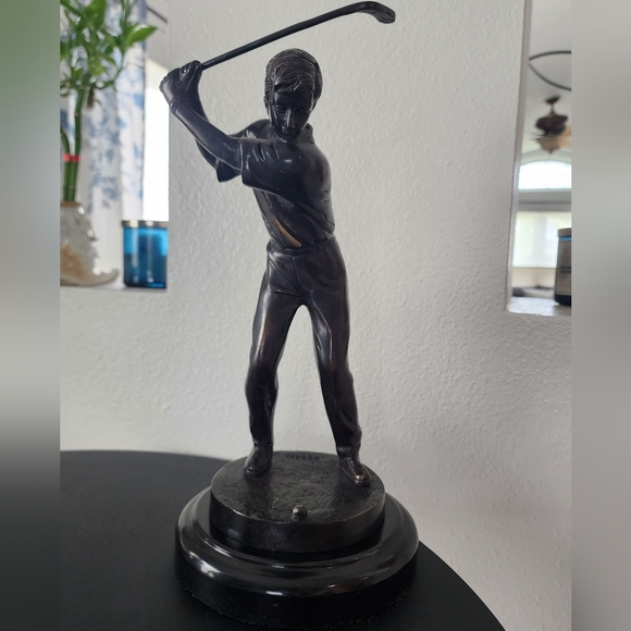 Other | 13 Tall Bronze Statue Vintage Golfer Golfing Trophy Sculpture ...